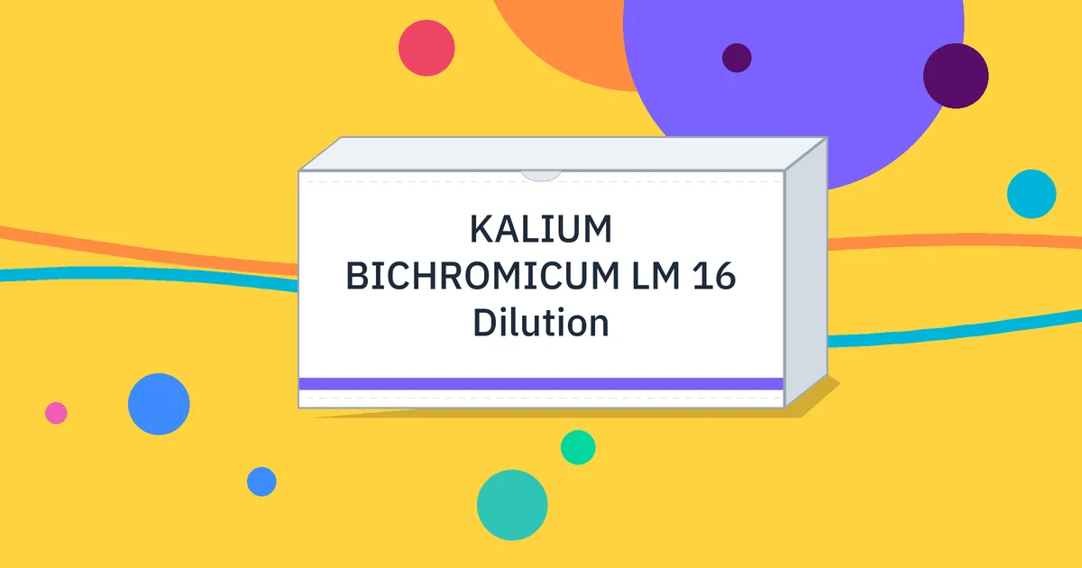 Symbolbild: Packung mit der Aufschrift KALIUM BICHROMICUM LM 16 Dilution (PZN 12917502) – Verfügbarkeit und Bezug in Apotheken in Frankfurt am Main
