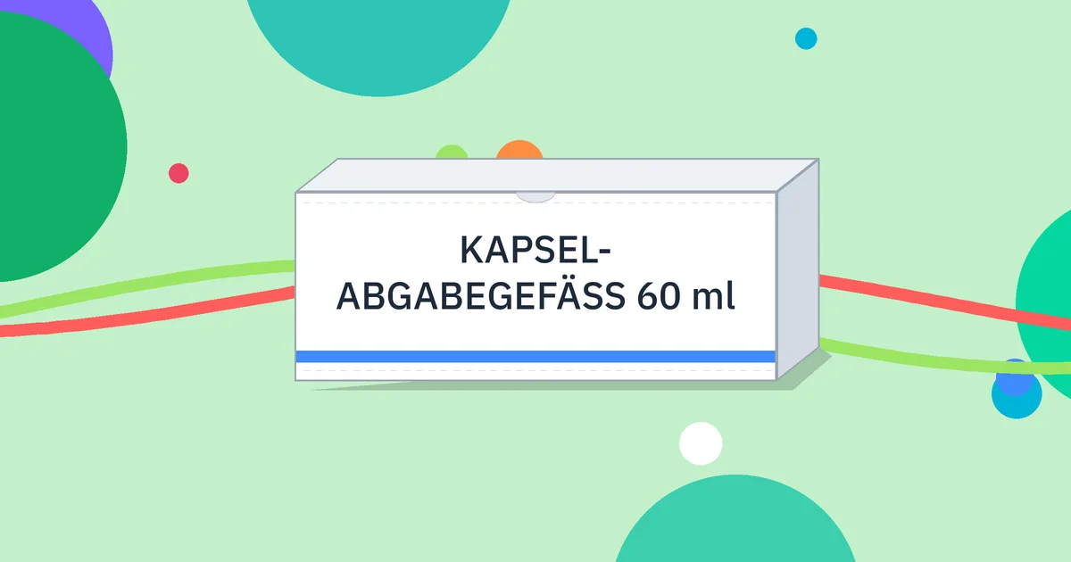 Symbolbild: Packung mit der Aufschrift KAPSEL-ABGABEGEFÄSS 60 ml (PZN 17543012) – Verfügbarkeit und Bezug in Apotheken in Frankfurt am Main