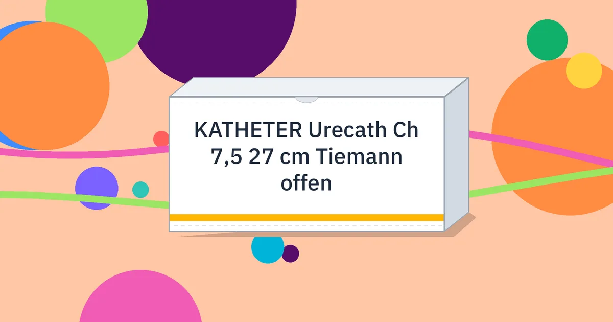 Symbolbild: Packung mit der Aufschrift KATHETER Urecath Ch 7,5 27 cm Tiemann offen (PZN 03384975) – Verfügbarkeit und Bezug in Apotheken in Frankfurt am Main