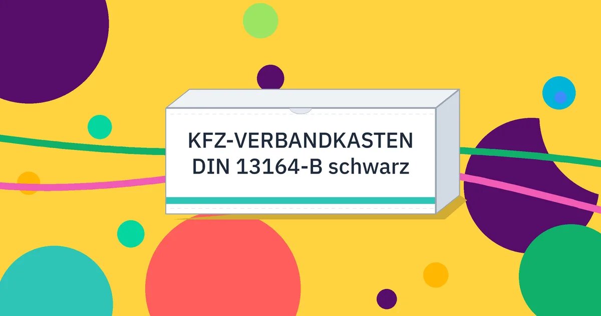 Symbolbild: Packung mit der Aufschrift KFZ-VERBANDKASTEN DIN 13164-B schwarz (PZN 07271239) – Verfügbarkeit und Bezug in Apotheken in Frankfurt am Main