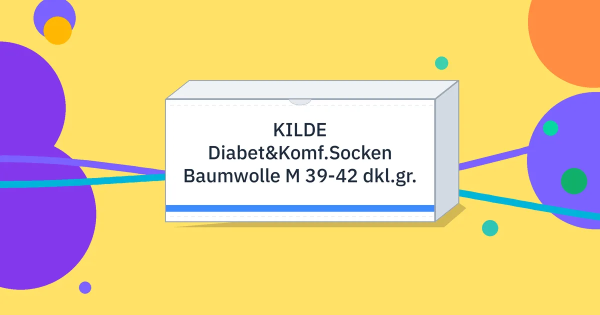 Symbolbild: Packung mit der Aufschrift KILDE Diabet&Komf.Socken Baumwolle M 39-42 dkl.gr. (PZN 20798129) – Verfügbarkeit und Bezug in Apotheken in Frankfurt am Main