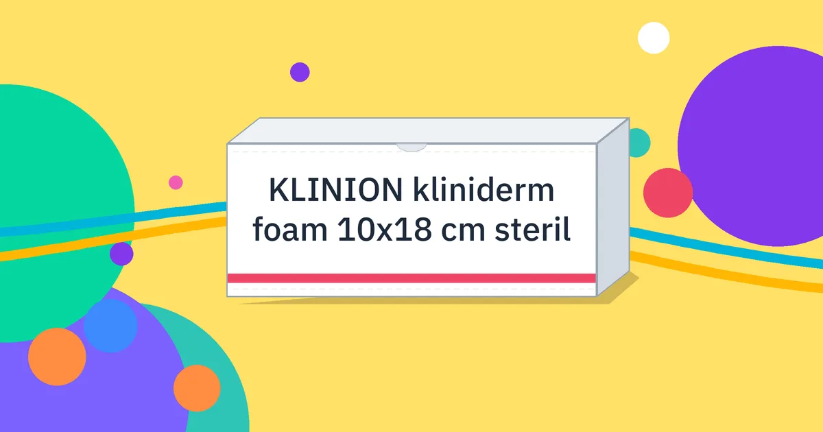 Symbolbild: Packung mit der Aufschrift KLINION kliniderm foam 10x18 cm steril (PZN 19519584) – Verfügbarkeit und Bezug in Apotheken in Frankfurt am Main