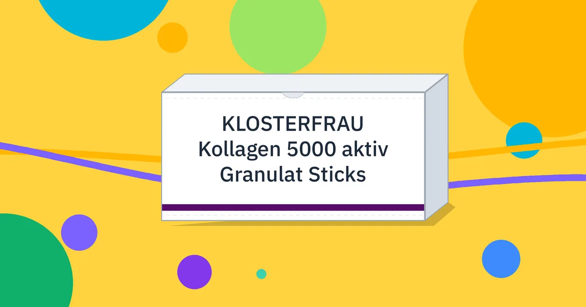 Symbolbild: Packung mit der Aufschrift KLOSTERFRAU Kollagen 5000 aktiv Granulat Sticks (PZN 18378383) – Verfügbarkeit und Bezug in Apotheken in Frankfurt am Main