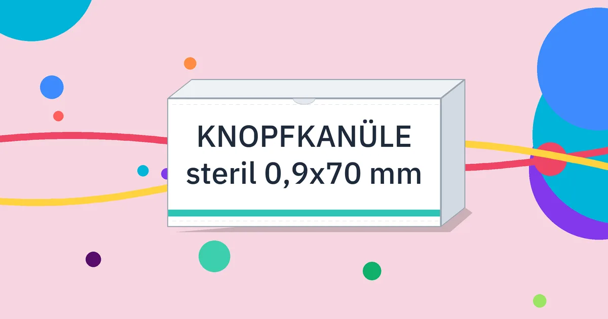 Symbolbild: Packung mit der Aufschrift KNOPFKANÜLE steril 0,9x70 mm (PZN 18073962) – Verfügbarkeit und Bezug in Apotheken in Frankfurt am Main