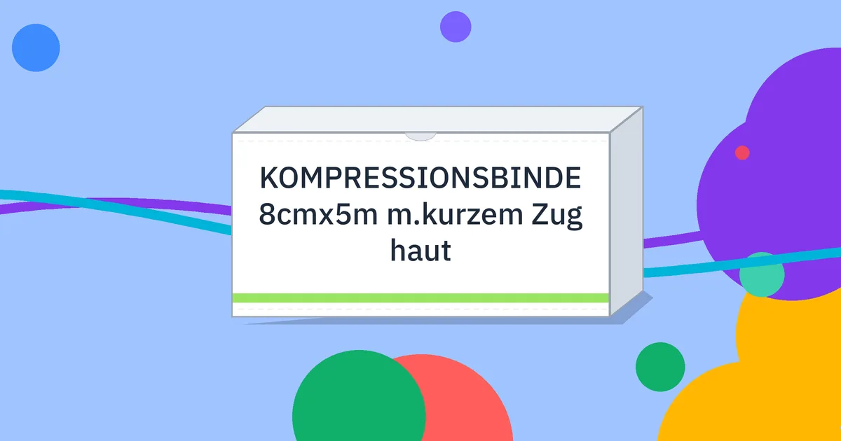 Symbolbild: Packung mit der Aufschrift KOMPRESSIONSBINDE 8cmx5m m.kurzem Zug haut (PZN 04793061) – Verfügbarkeit und Bezug in Apotheken in Frankfurt am Main