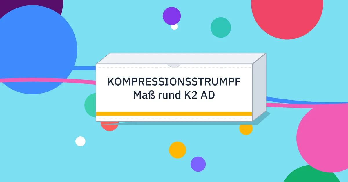 Symbolbild: Packung mit der Aufschrift KOMPRESSIONSSTRUMPF Maß rund K2 AD (PZN 04772946) – Verfügbarkeit und Bezug in Apotheken in Frankfurt am Main