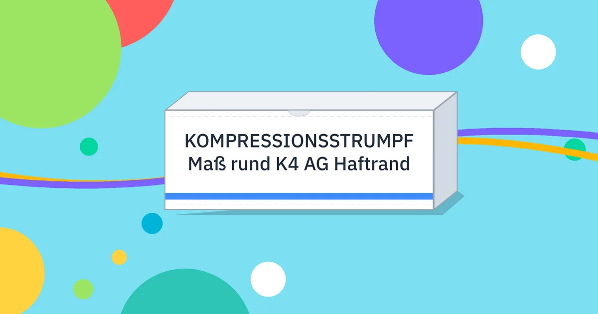 Symbolbild: Packung mit der Aufschrift KOMPRESSIONSSTRUMPF Maß rund K4 AG Haftrand (PZN 04777932) – Verfügbarkeit und Bezug in Apotheken in Frankfurt am Main