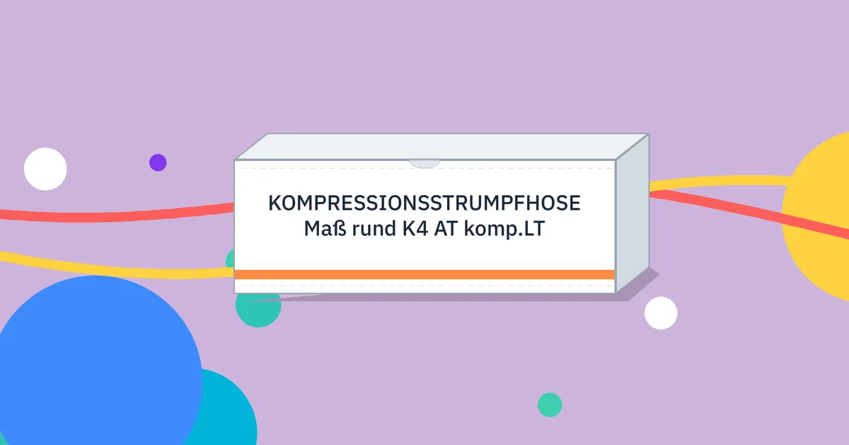Symbolbild: Packung mit der Aufschrift KOMPRESSIONSSTRUMPFHOSE Maß rund K4 AT komp.LT (PZN 19998136) – Verfügbarkeit und Bezug in Apotheken in Frankfurt am Main