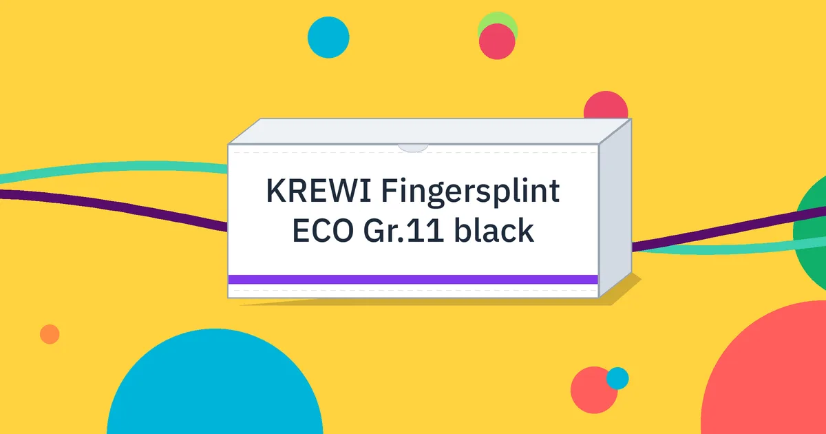 Symbolbild: Packung mit der Aufschrift KREWI Fingersplint ECO Gr.11 black (PZN 20392462) – Verfügbarkeit und Bezug in Apotheken in Frankfurt am Main