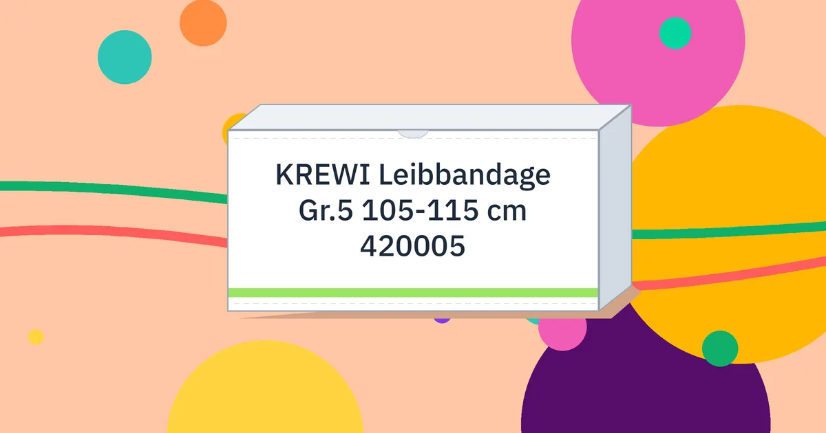 Symbolbild: Packung mit der Aufschrift KREWI Leibbandage Gr.5 105-115 cm 420005 (PZN 07298126) – Verfügbarkeit und Bezug in Apotheken in Frankfurt am Main