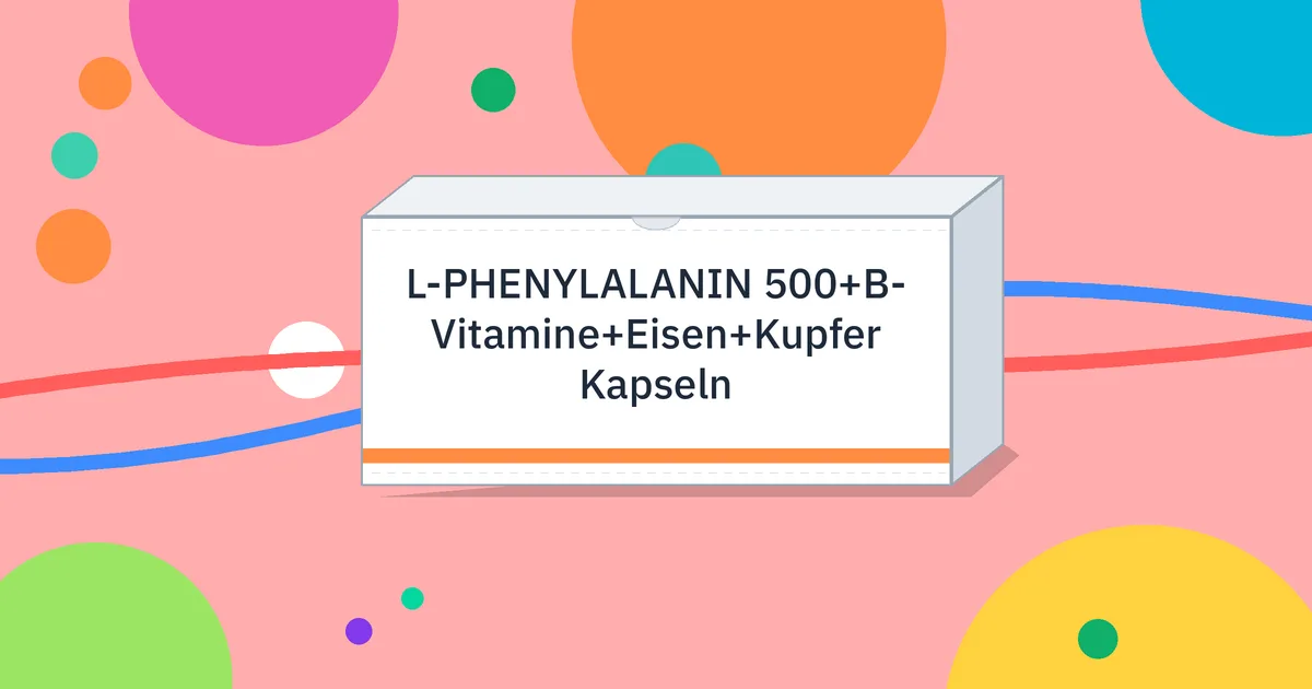 Symbolbild: Packung mit der Aufschrift L-PHENYLALANIN 500+B-Vitamine+Eisen+Kupfer Kapseln (PZN 19474054) – Verfügbarkeit und Bezug in Apotheken in Frankfurt am Main