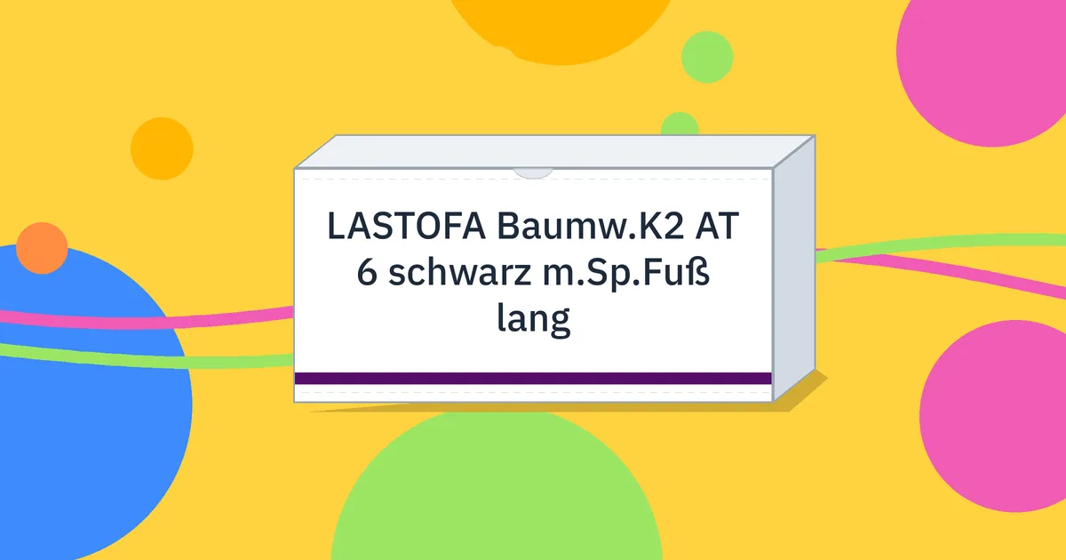 Symbolbild: Packung mit der Aufschrift LASTOFA Baumw.K2 AT 6 schwarz m.Sp.Fuß lang (PZN 01950407) – Verfügbarkeit und Bezug in Apotheken in Frankfurt am Main