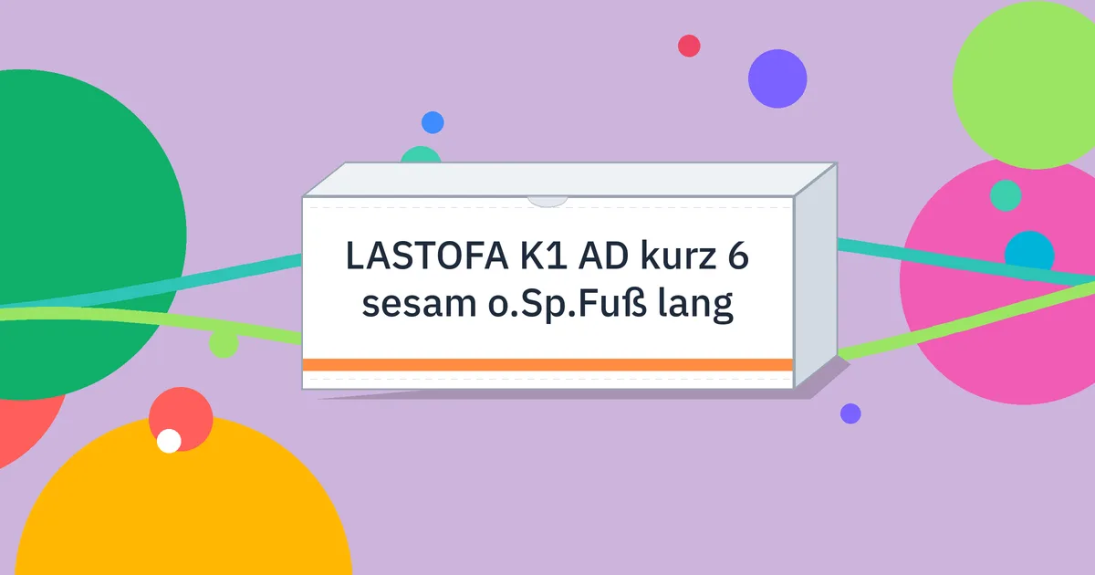 Symbolbild: Packung mit der Aufschrift LASTOFA K1 AD kurz 6 sesam o.Sp.Fuß lang (PZN 14146919) – Verfügbarkeit und Bezug in Apotheken in Frankfurt am Main