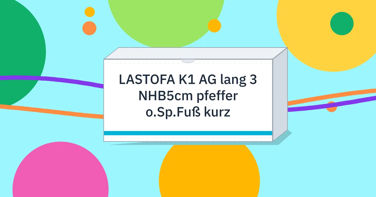 Symbolbild: Packung mit der Aufschrift LASTOFA K1 AG lang 3 NHB5cm pfeffer o.Sp.Fuß kurz (PZN 13791517) – Verfügbarkeit und Bezug in Apotheken in Frankfurt am Main