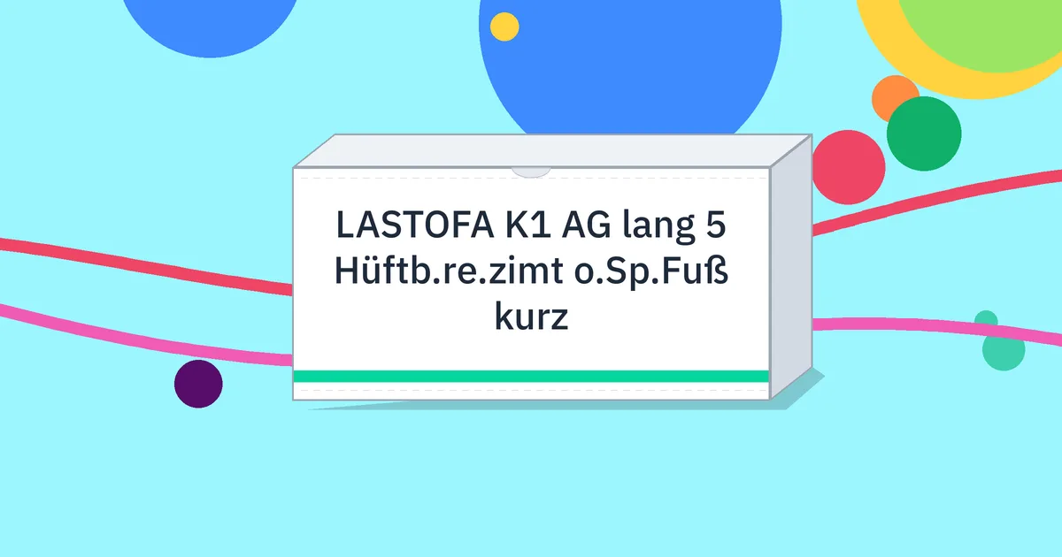 Symbolbild: Packung mit der Aufschrift LASTOFA K1 AG lang 5 Hüftb.re.zimt o.Sp.Fuß kurz (PZN 13798749) – Verfügbarkeit und Bezug in Apotheken in Frankfurt am Main