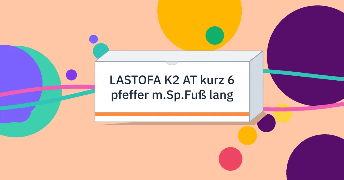 Symbolbild: Packung mit der Aufschrift LASTOFA K2 AT kurz 6 pfeffer m.Sp.Fuß lang (PZN 13810315) – Verfügbarkeit und Bezug in Apotheken in Frankfurt am Main