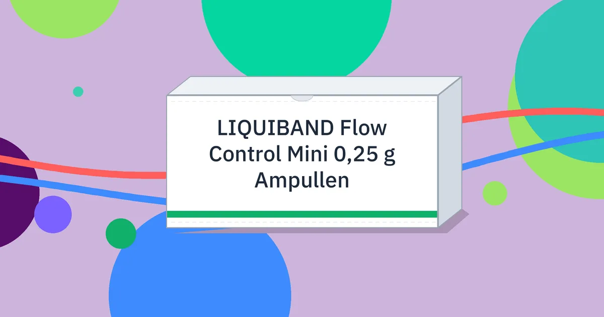 Symbolbild: Packung mit der Aufschrift LIQUIBAND Flow Control Mini 0,25 g Ampullen (PZN 12409473) – Verfügbarkeit und Bezug in Apotheken in Frankfurt am Main
