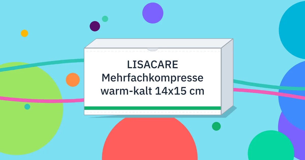 Symbolbild: Packung mit der Aufschrift LISACARE Mehrfachkompresse warm-kalt 14x15 cm (PZN 19821811) – Verfügbarkeit und Bezug in Apotheken in Frankfurt am Main