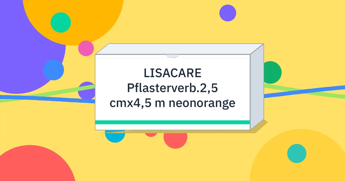 Symbolbild: Packung mit der Aufschrift LISACARE Pflasterverb.2,5 cmx4,5 m neonorange (PZN 17891546) – Verfügbarkeit und Bezug in Apotheken in Frankfurt am Main