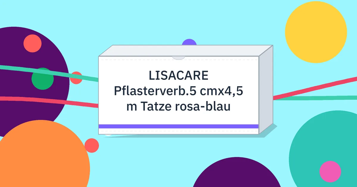 Symbolbild: Packung mit der Aufschrift LISACARE Pflasterverb.5 cmx4,5 m Tatze rosa-blau (PZN 17892379) – Verfügbarkeit und Bezug in Apotheken in Frankfurt am Main