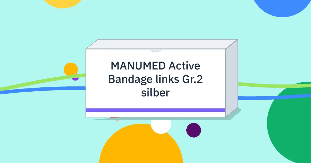 Symbolbild: Packung mit der Aufschrift MANUMED Active Bandage links Gr.2 silber (PZN 15315459) – Verfügbarkeit und Bezug in Apotheken in Frankfurt am Main