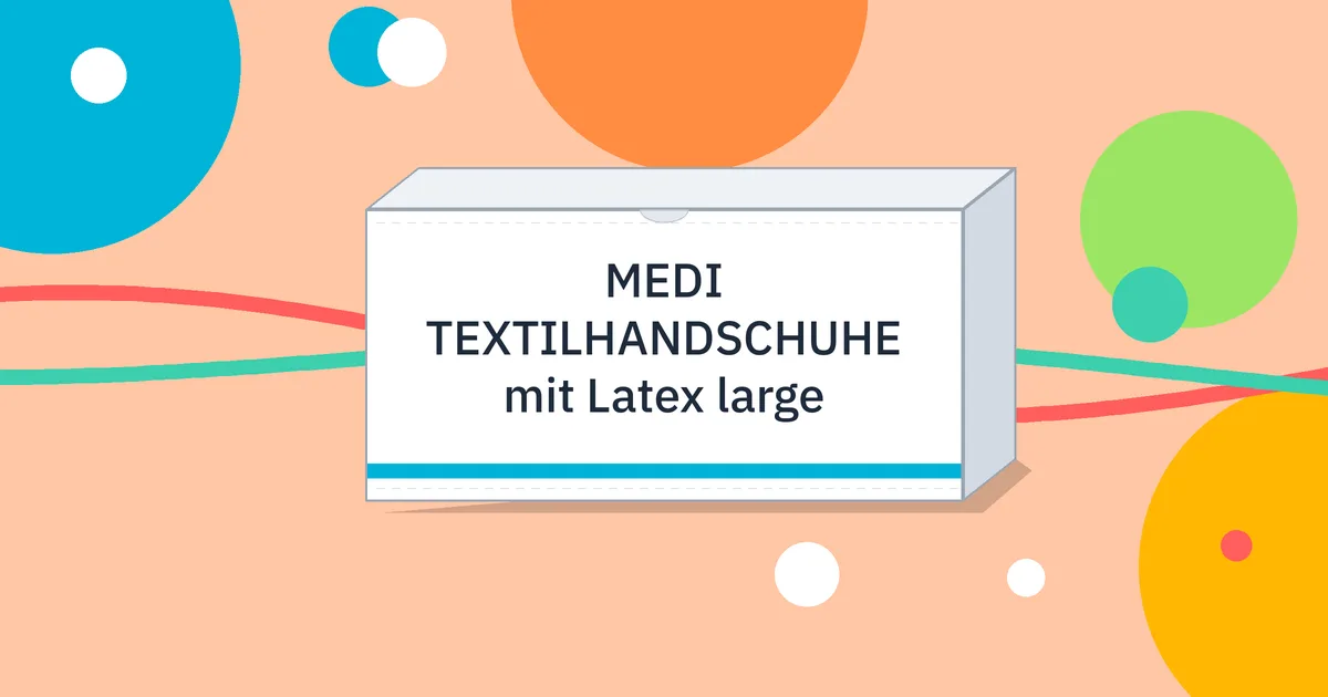 Symbolbild: Packung mit der Aufschrift MEDI TEXTILHANDSCHUHE mit Latex large (PZN 15301061) – Verfügbarkeit und Bezug in Apotheken in Frankfurt am Main