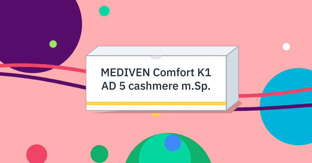Symbolbild: Packung mit der Aufschrift MEDIVEN Comfort K1 AD 5 cashmere m.Sp. (PZN 14658536) – Verfügbarkeit und Bezug in Apotheken in Frankfurt am Main