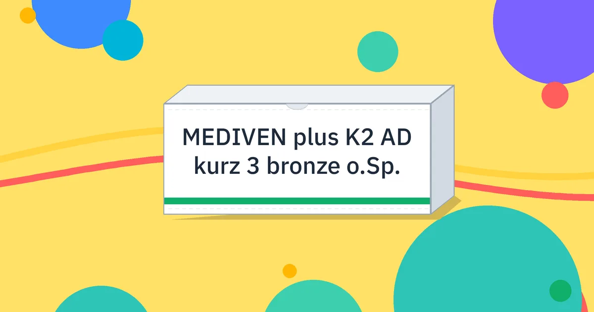 Symbolbild: Packung mit der Aufschrift MEDIVEN plus K2 AD kurz 3 bronze o.Sp. (PZN 15097442) – Verfügbarkeit und Bezug in Apotheken in Frankfurt am Main