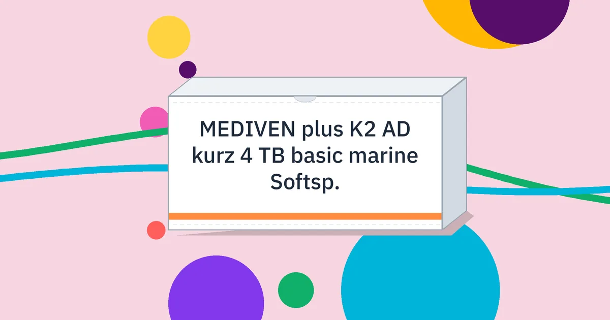Symbolbild: Packung mit der Aufschrift MEDIVEN plus K2 AD kurz 4 TB basic marine Softsp. (PZN 15097815) – Verfügbarkeit und Bezug in Apotheken in Frankfurt am Main