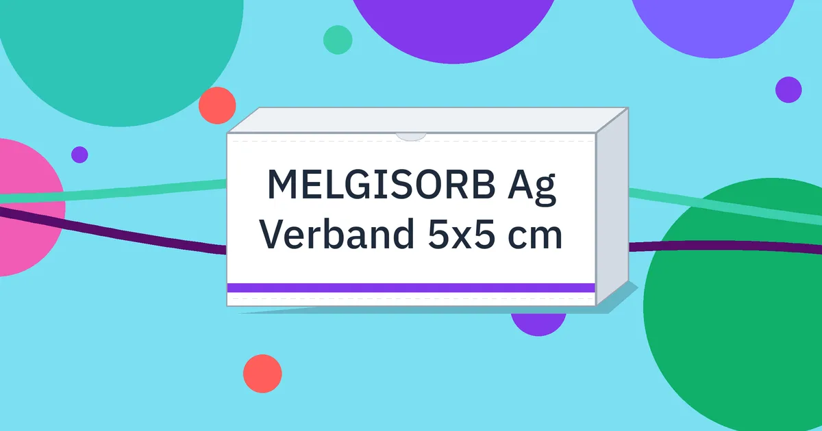 Symbolbild: Packung mit der Aufschrift MELGISORB Ag Verband 5x5 cm (PZN 12577199) – Verfügbarkeit und Bezug in Apotheken in Frankfurt am Main