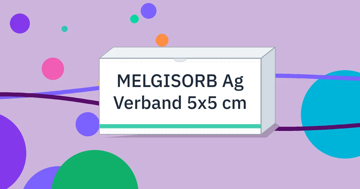 Symbolbild: Packung mit der Aufschrift MELGISORB Ag Verband 5x5 cm (PZN 01560824) – Verfügbarkeit und Bezug in Apotheken in Frankfurt am Main