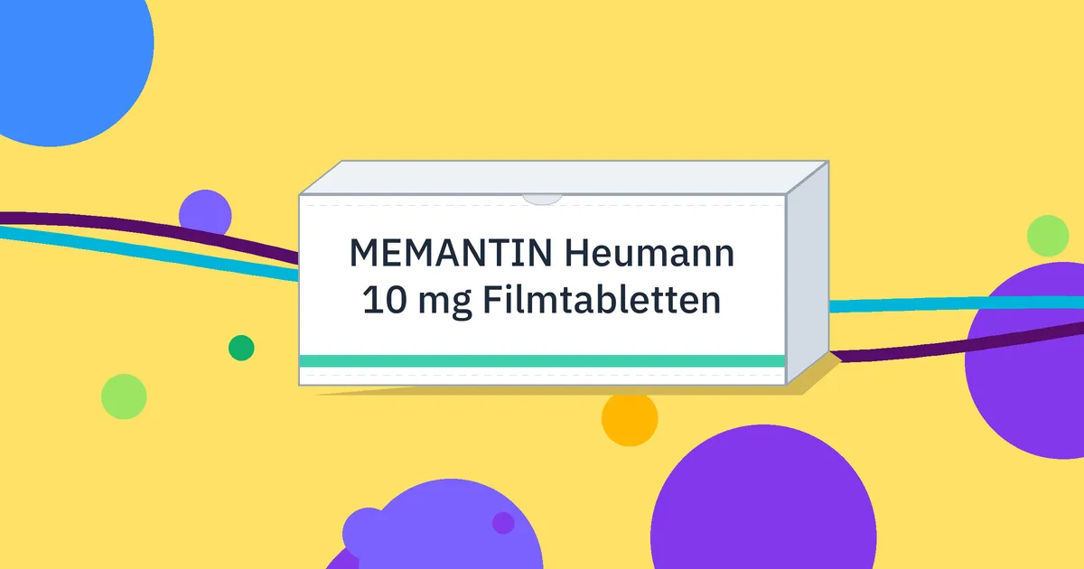 Symbolbild: Packung mit der Aufschrift MEMANTIN Heumann 10 mg Filmtabletten (PZN 13890320) – Verfügbarkeit und Bezug in Apotheken in Frankfurt am Main