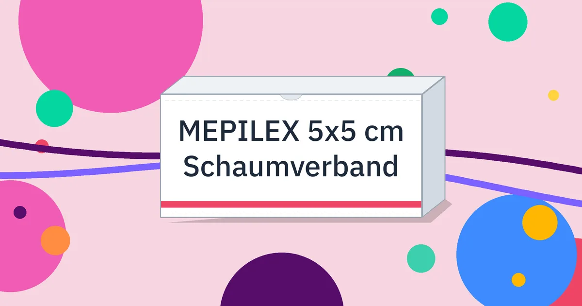 Symbolbild: Packung mit der Aufschrift MEPILEX 5x5 cm Schaumverband (PZN 11229332) – Verfügbarkeit und Bezug in Apotheken in Frankfurt am Main