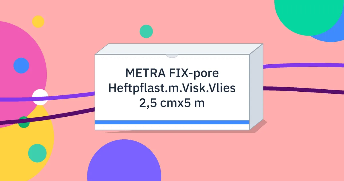 Symbolbild: Packung mit der Aufschrift METRA FIX-pore Heftpflast.m.Visk.Vlies 2,5 cmx5 m (PZN 07772013) – Verfügbarkeit und Bezug in Apotheken in Frankfurt am Main