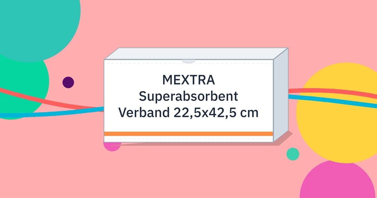 Symbolbild: Packung mit der Aufschrift MEXTRA Superabsorbent Verband 22,5x42,5 cm (PZN 16511984) – Verfügbarkeit und Bezug in Apotheken in Frankfurt am Main