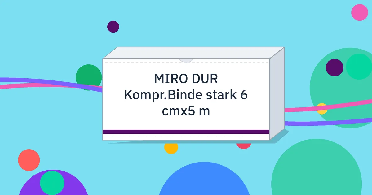 Symbolbild: Packung mit der Aufschrift MIRO DUR Kompr.Binde stark 6 cmx5 m (PZN 06854306) – Verfügbarkeit und Bezug in Apotheken in Frankfurt am Main