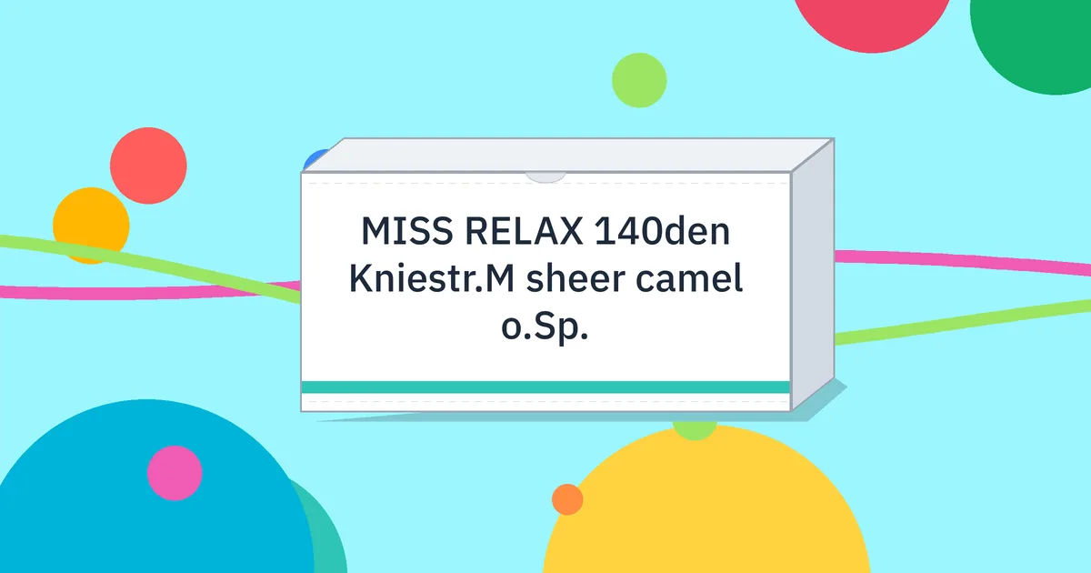 Symbolbild: Packung mit der Aufschrift MISS RELAX 140den Kniestr.M sheer camel o.Sp. (PZN 20289617) – Verfügbarkeit und Bezug in Apotheken in Frankfurt am Main