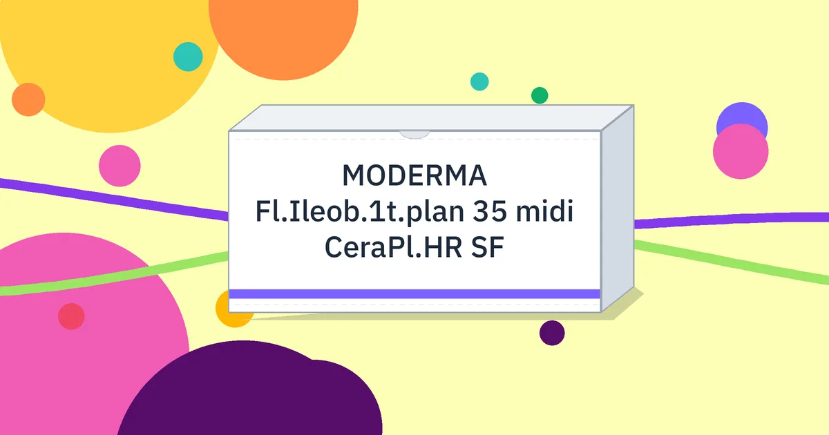 Symbolbild: Packung mit der Aufschrift MODERMA Fl.Ileob.1t.plan 35 midi CeraPl.HR SF (PZN 12417082) – Verfügbarkeit und Bezug in Apotheken in Frankfurt am Main