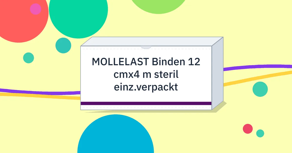 Symbolbild: Packung mit der Aufschrift MOLLELAST Binden 12 cmx4 m steril einz.verpackt (PZN 04780733) – Verfügbarkeit und Bezug in Apotheken in Frankfurt am Main