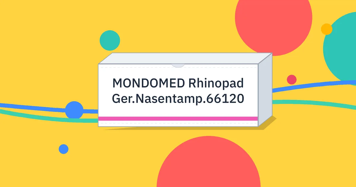Symbolbild: Packung mit der Aufschrift MONDOMED Rhinopad Ger.Nasentamp.66120 (PZN 00185979) – Verfügbarkeit und Bezug in Apotheken in Frankfurt am Main