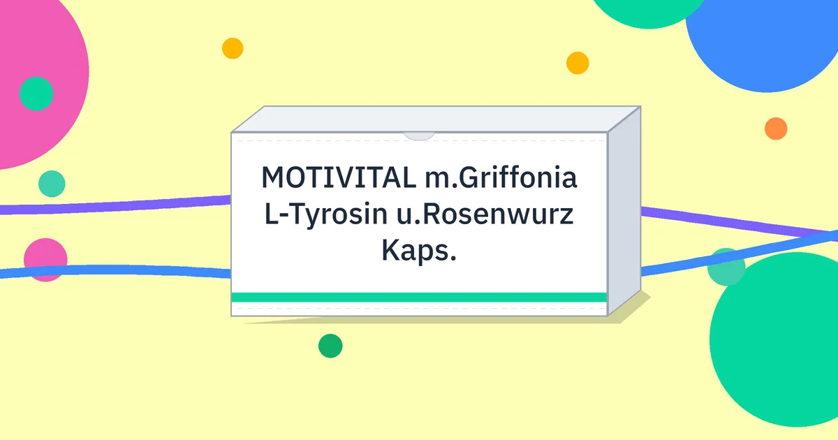 Symbolbild: Packung mit der Aufschrift MOTIVITAL m.Griffonia L-Tyrosin u.Rosenwurz Kaps. (PZN 19294180) – Verfügbarkeit und Bezug in Apotheken in Frankfurt am Main