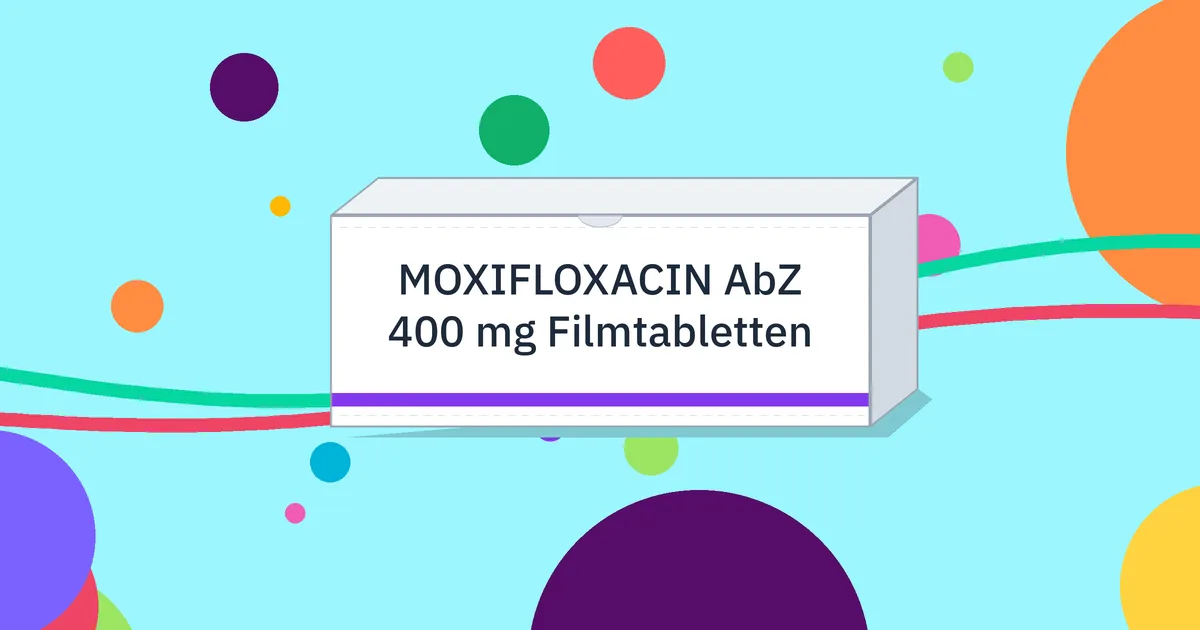 Symbolbild: Packung mit der Aufschrift MOXIFLOXACIN AbZ 400 mg Filmtabletten (PZN 08502787) – Verfügbarkeit und Bezug in Apotheken in Frankfurt am Main