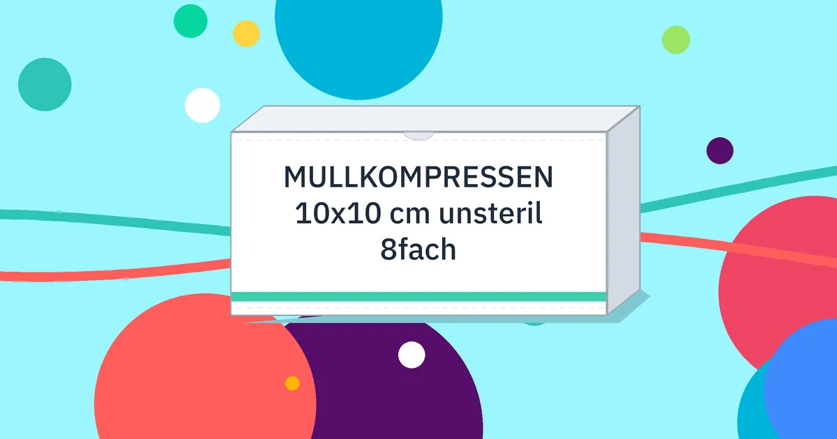 Symbolbild: Packung mit der Aufschrift MULLKOMPRESSEN 10x10 cm unsteril 8fach (PZN 07099674) – Verfügbarkeit und Bezug in Apotheken in Frankfurt am Main