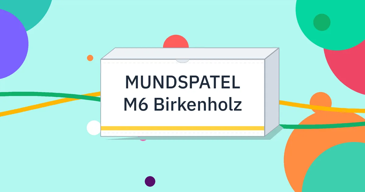Symbolbild: Packung mit der Aufschrift MUNDSPATEL M6 Birkenholz (PZN 09948686) – Verfügbarkeit und Bezug in Apotheken in Frankfurt am Main