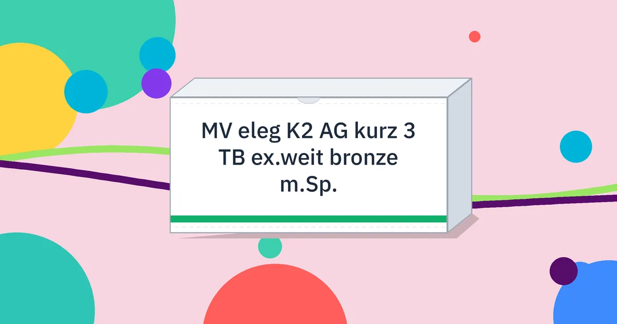 Symbolbild: Packung mit der Aufschrift MV eleg K2 AG kurz 3 TB ex.weit bronze m.Sp. (PZN 14717049) – Verfügbarkeit und Bezug in Apotheken in Frankfurt am Main