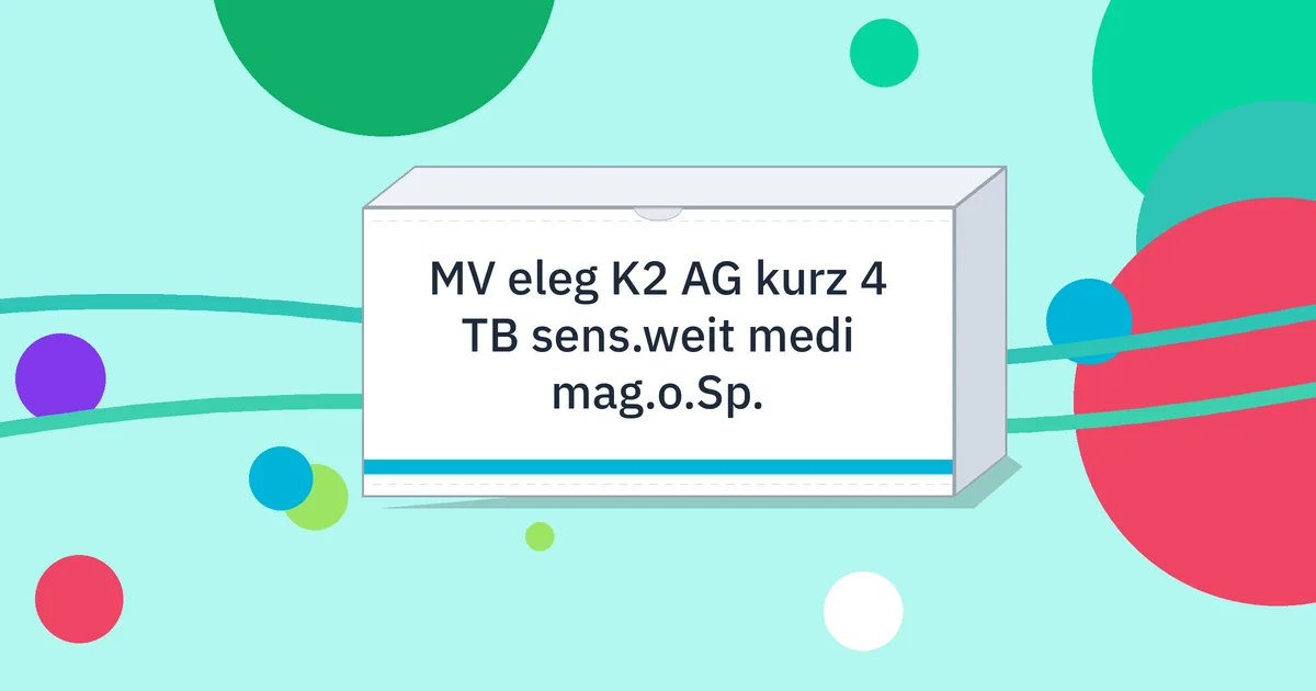 Symbolbild: Packung mit der Aufschrift MV eleg K2 AG kurz 4 TB sens.weit medi mag.o.Sp. (PZN 14636718) – Verfügbarkeit und Bezug in Apotheken in Frankfurt am Main