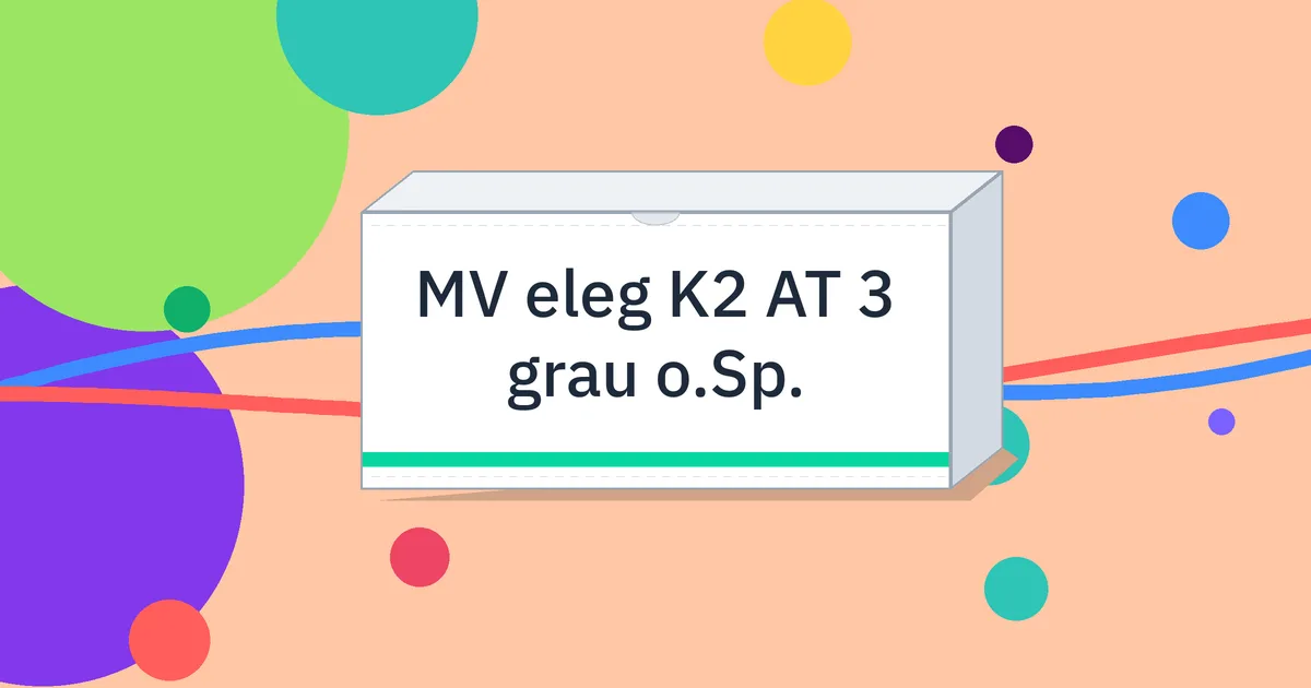Symbolbild: Packung mit der Aufschrift MV eleg K2 AT 3 grau o.Sp. (PZN 18922616) – Verfügbarkeit und Bezug in Apotheken in Frankfurt am Main