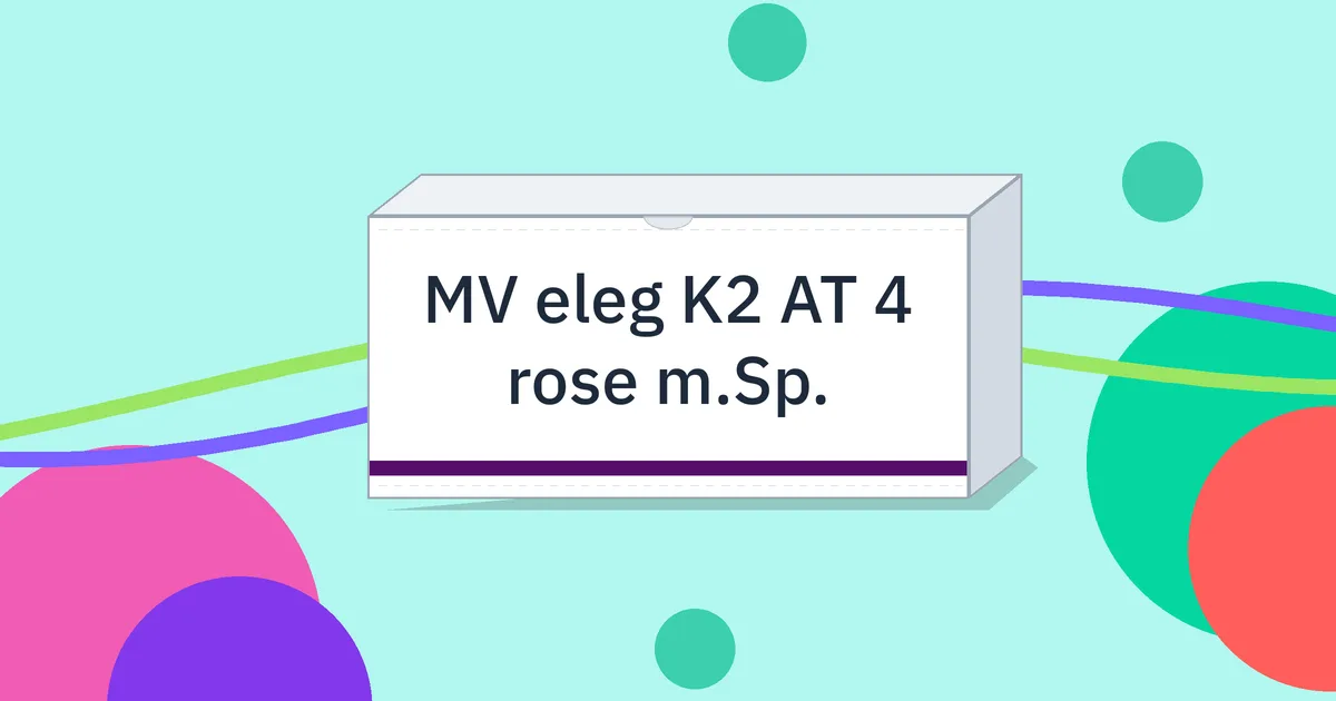 Symbolbild: Packung mit der Aufschrift MV eleg K2 AT 4 rose m.Sp. (PZN 15286686) – Verfügbarkeit und Bezug in Apotheken in Frankfurt am Main