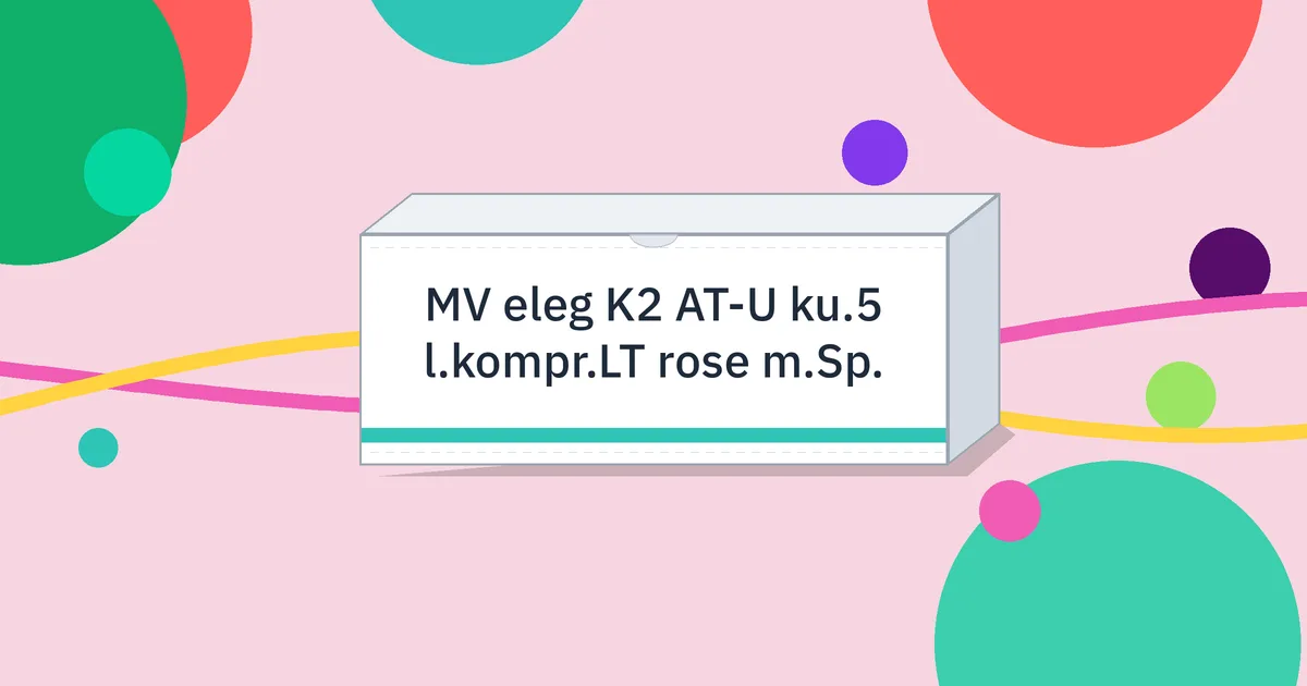 Symbolbild: Packung mit der Aufschrift MV eleg K2 AT-U ku.5 l.kompr.LT rose m.Sp. (PZN 14692591) – Verfügbarkeit und Bezug in Apotheken in Frankfurt am Main