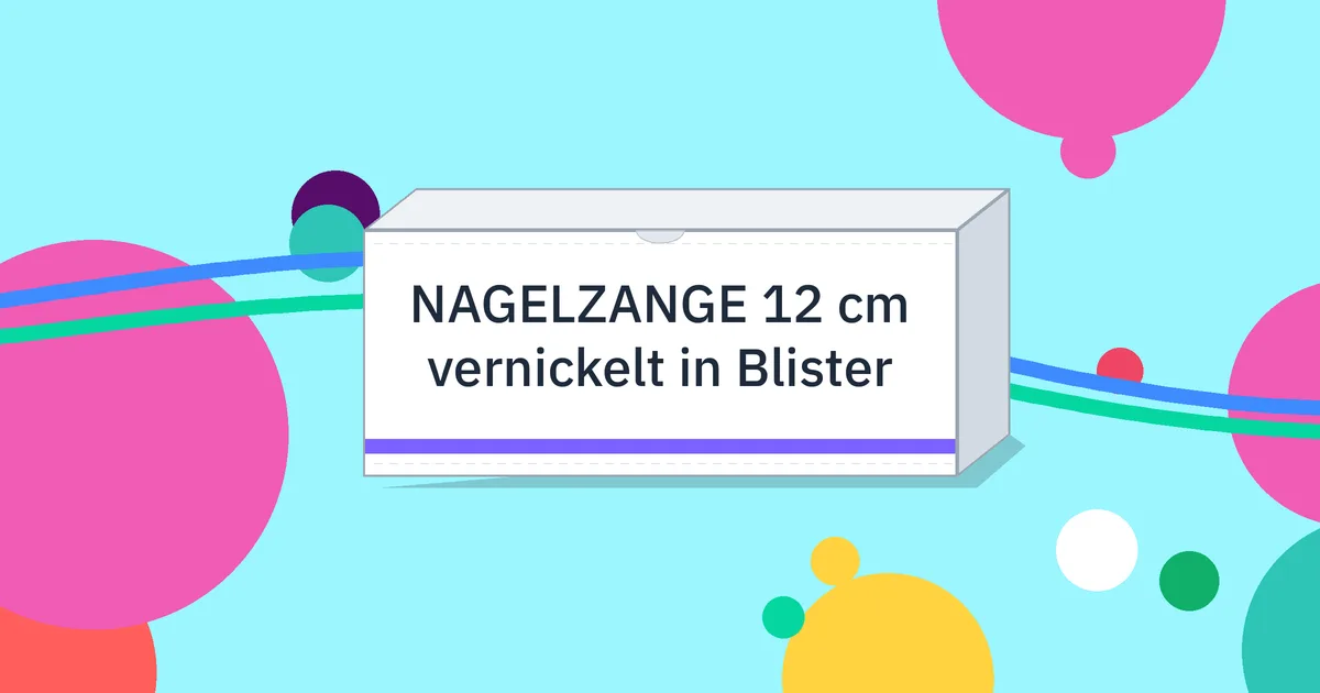 Symbolbild: Packung mit der Aufschrift NAGELZANGE 12 cm vernickelt in Blister (PZN 18155269) – Verfügbarkeit und Bezug in Apotheken in Frankfurt am Main